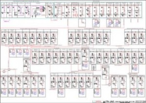 Réalisation du schéma électrique DAO d'un réseau de distribution haute tension.